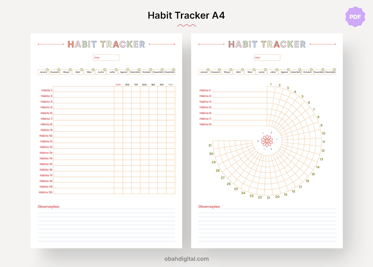 Habit Tracker A4 Para Imprimir Obah Digital